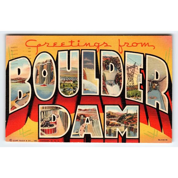 Letter Postcard | Other | Vintage Boulder Dam Large Letter Linen ...
